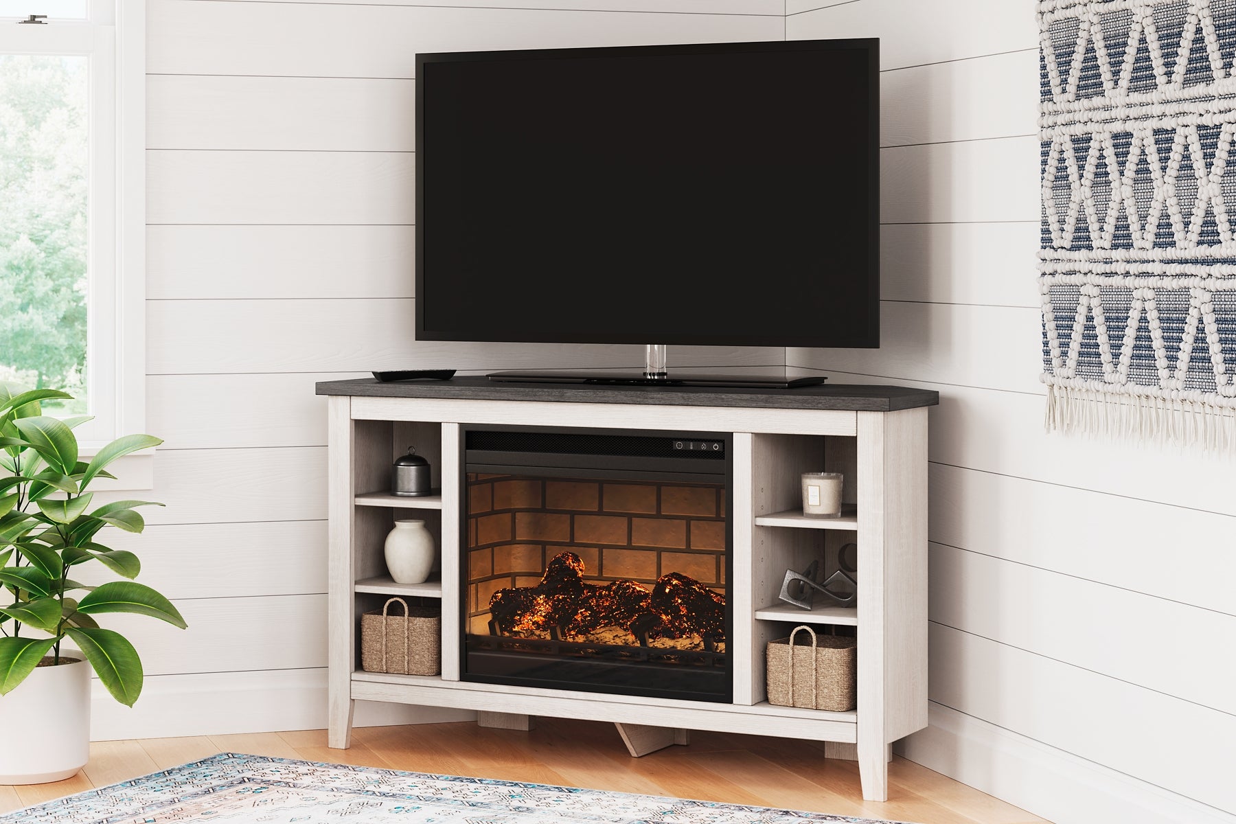 Corner tv with fireplace store